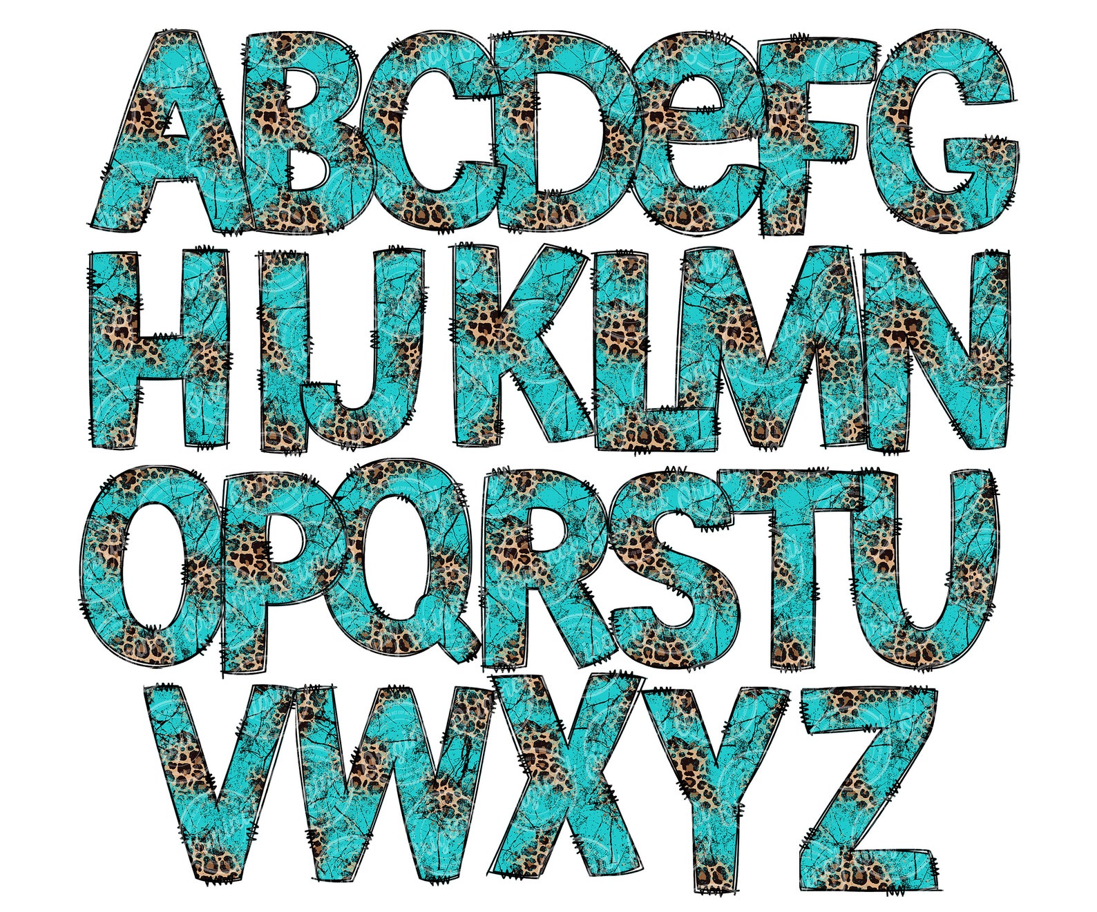 Leopard Turquoise Print Alphabet Letters Bundle, Cheetah Bleach Western ...