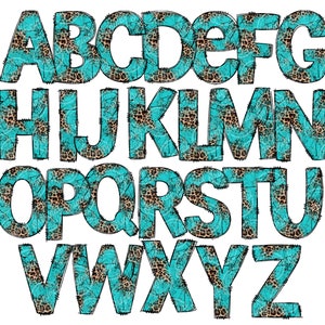 Leopard Turquoise Print Alphabet Letters Bundle, Cheetah Bleach Western ...