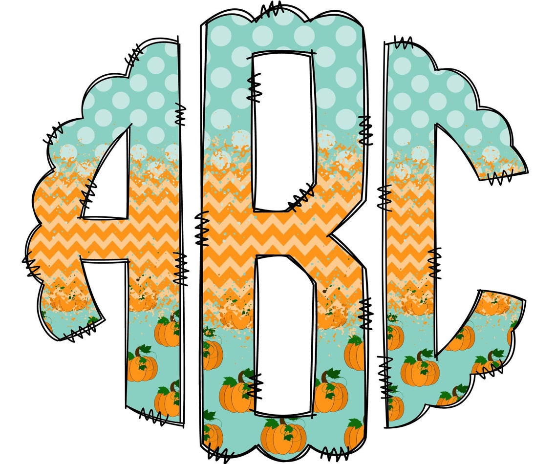 Fall Monogram Letters, Digital Download, Autumn Scalloped Doodle Letter ...