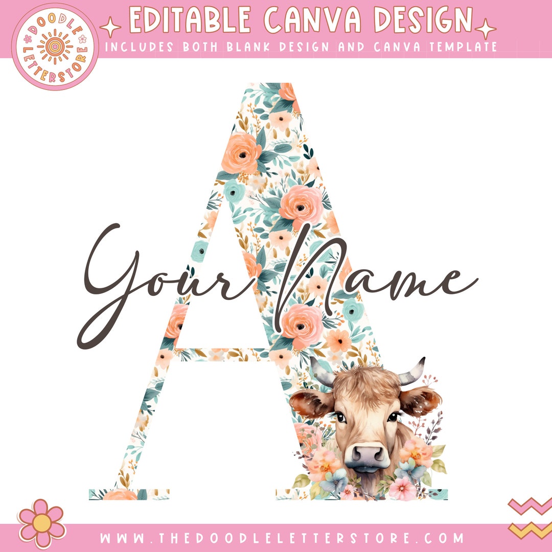 Highland Cow Lover Rustic Cowhide Doodle Alphabet Letters PNG Bundle ...