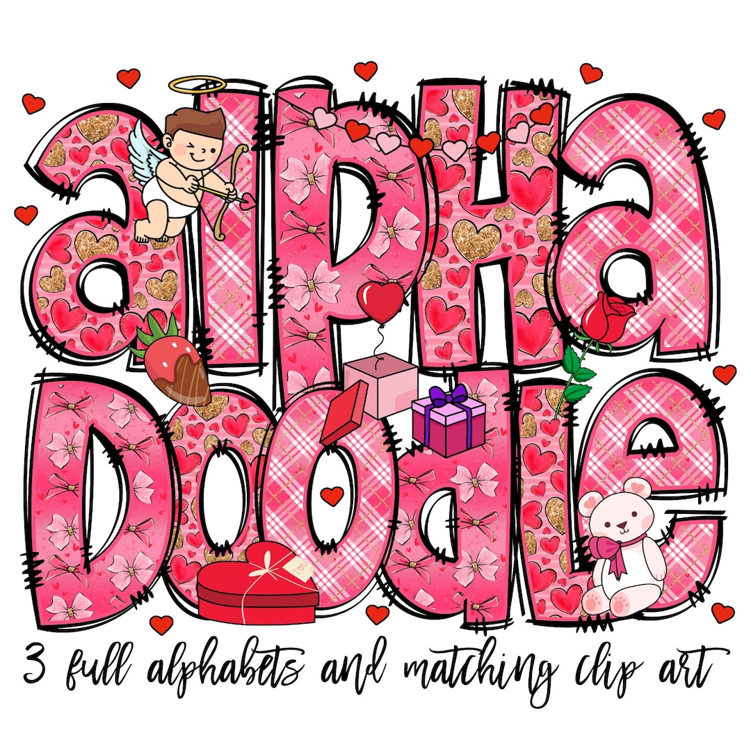 Valentines Doodle Letters With Clip Art PNG Files, Make Your Own Name ...