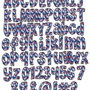 4TH July USA Flag Doodle Letters PNG Bundle, Red White & Blue Digital ...