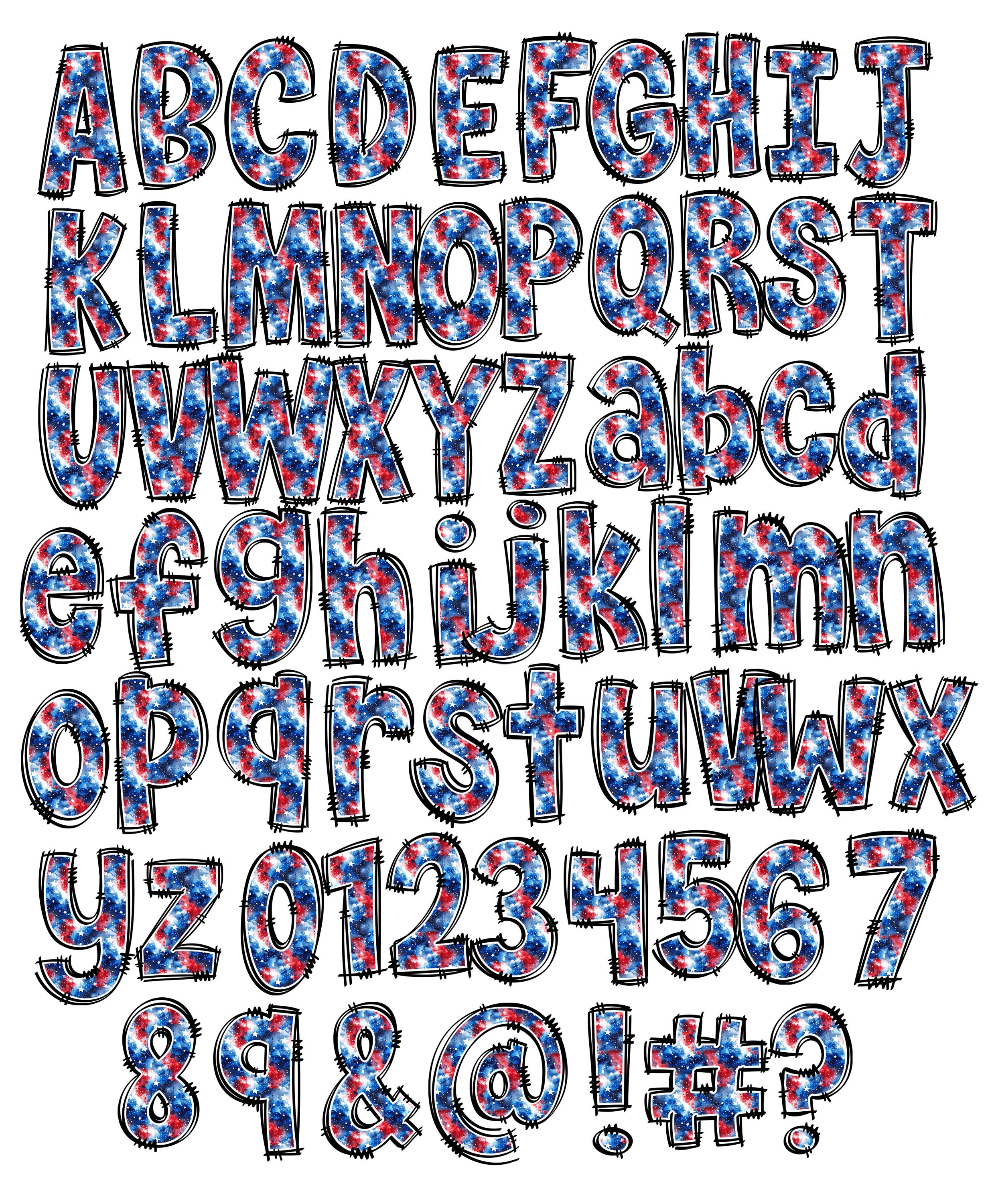 4TH July USA Flag Doodle Letters PNG Bundle, Red White & Blue Digital ...