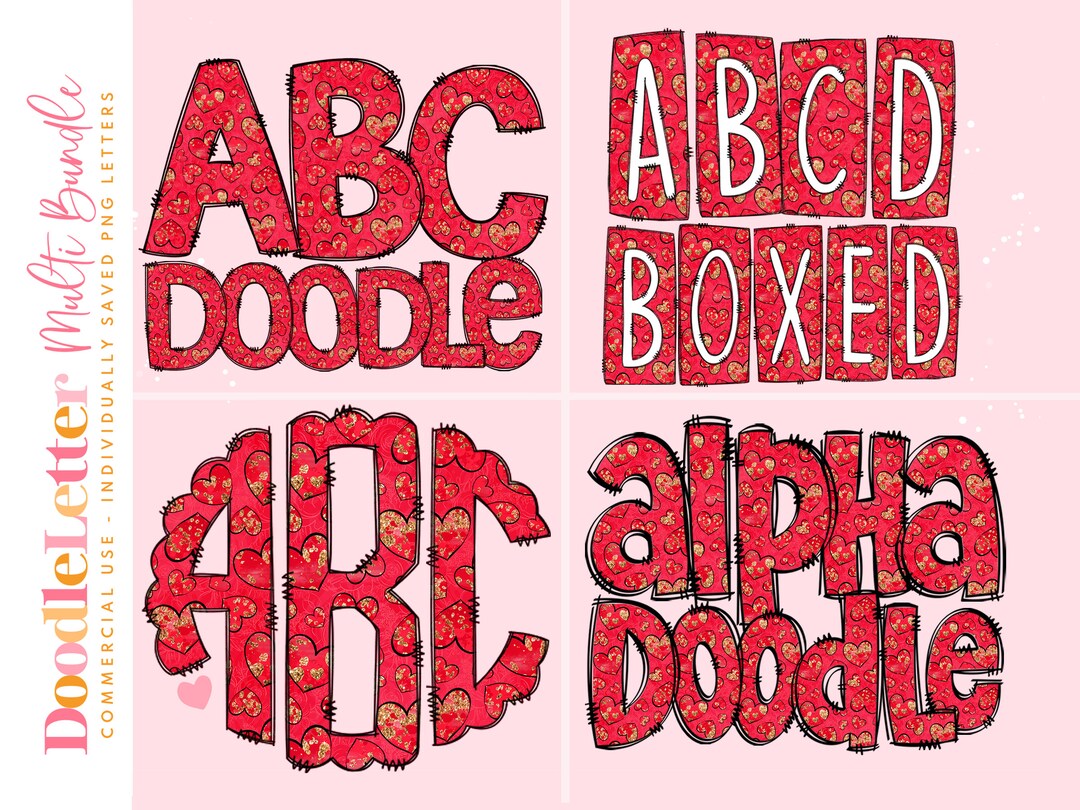 Valentines Day Glitter Hearts Mega Doodle Letter Bundle, Alphabet Set ...