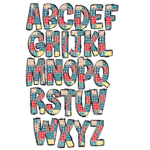 Patchwork Doodle Letters PNG Bundle, Quilt Rustic Bright Hand Drawn ...