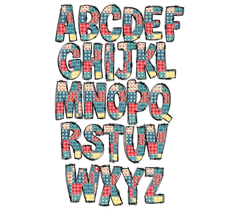Patchwork Doodle Letters PNG Bundle Quilt Rustic Bright Hand | Etsy