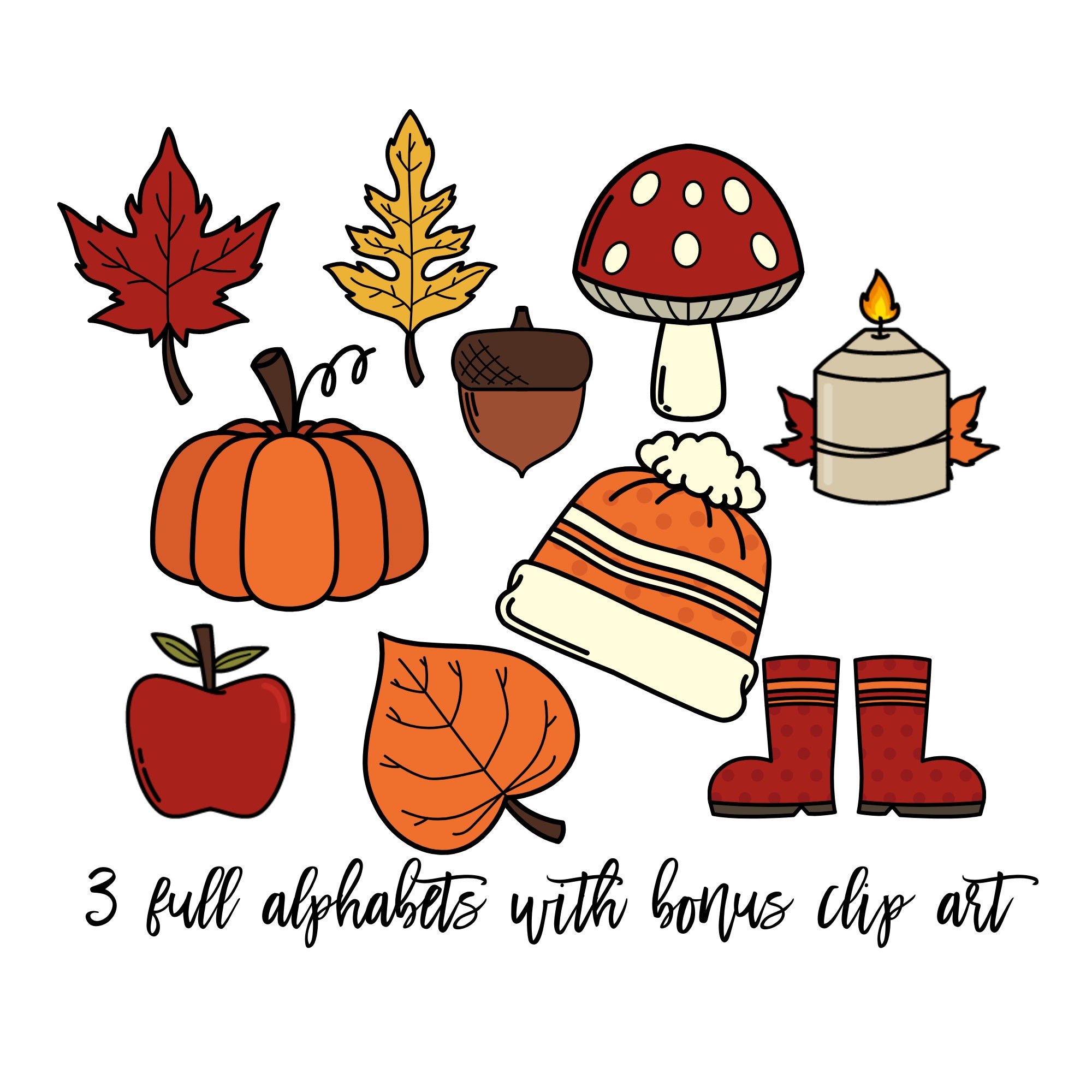 Fall Doodle Letters With Clip Art Hand Drawn Doodle Alpha - Etsy