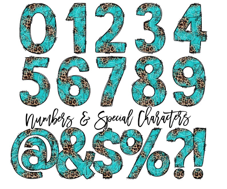 Leopard Turquoise Print Alphabet Letters Bundle, Cheetah Bleach Western ...
