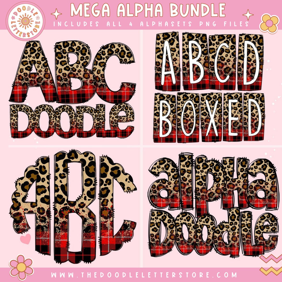 Leopard Plaid Bottom Bleach Mega Doodle Letter Bundle, Alphabet Set ...