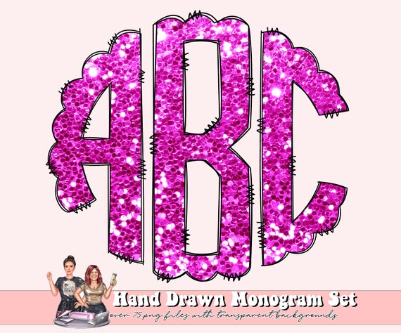 Bright Pink Doodle Letters PNG Bundle Chunky Glitter - Etsy