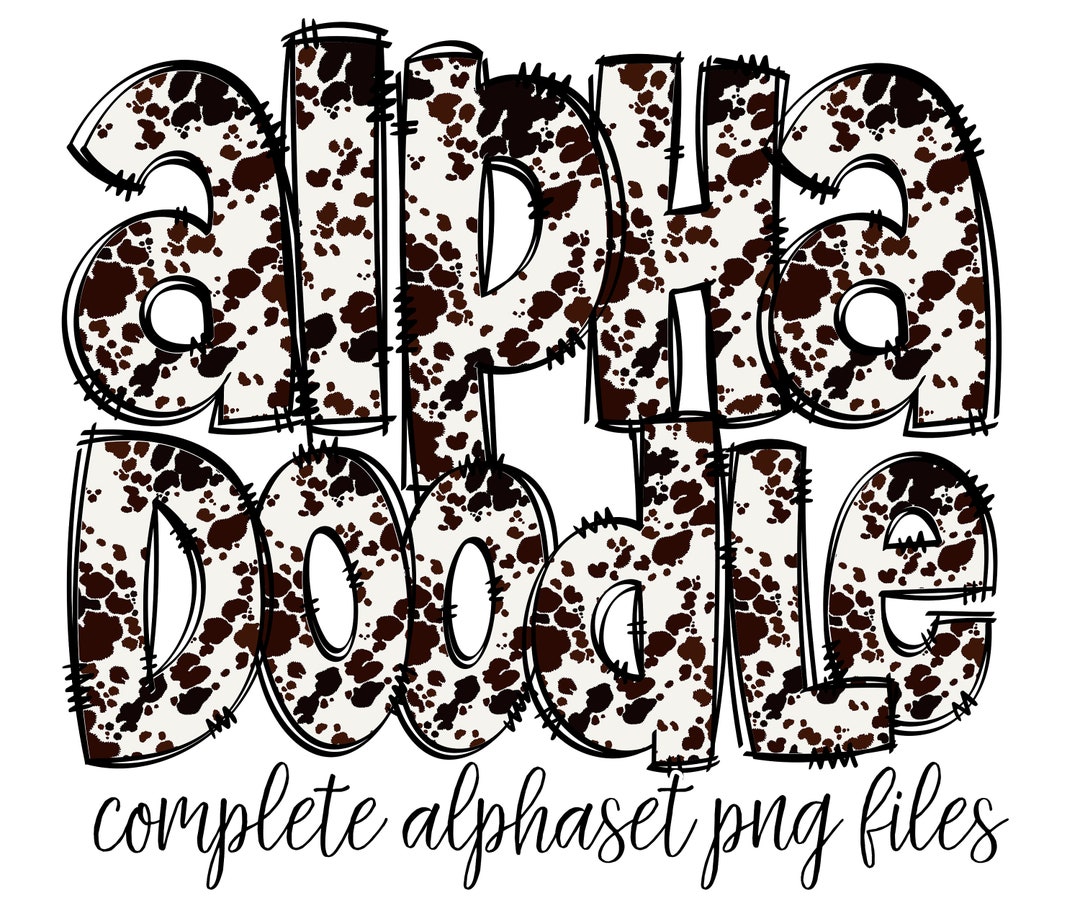 Cowhide Doodle Alphabet Letters PNG Bundle, Cow Hide Country Western ...
