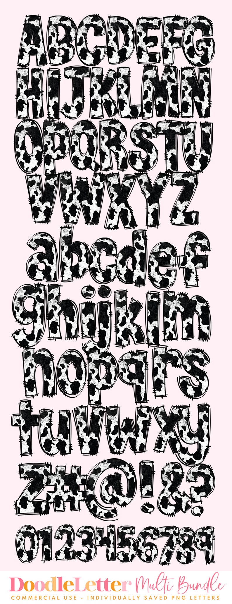 Rustic Cow Print Mega Doodle Letter Bundle, Alphabet Set, Clip Art ...