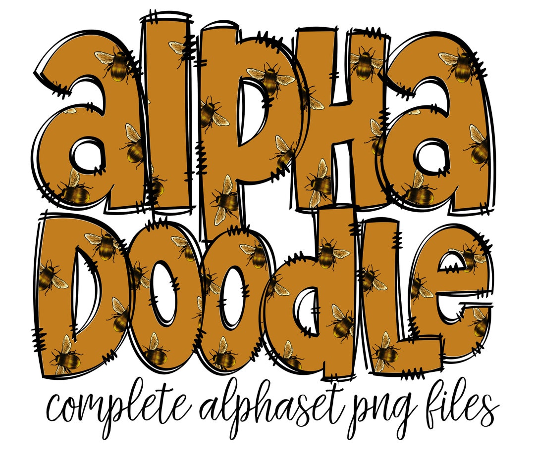 Bees Doodle Letters, Hand Drawn Doodle Alpha Bundle Patterned Numbers ...