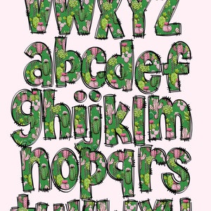 Green Cactus Mega Doodle Letter Bundle, Bright Colorful Floral Alphabet ...