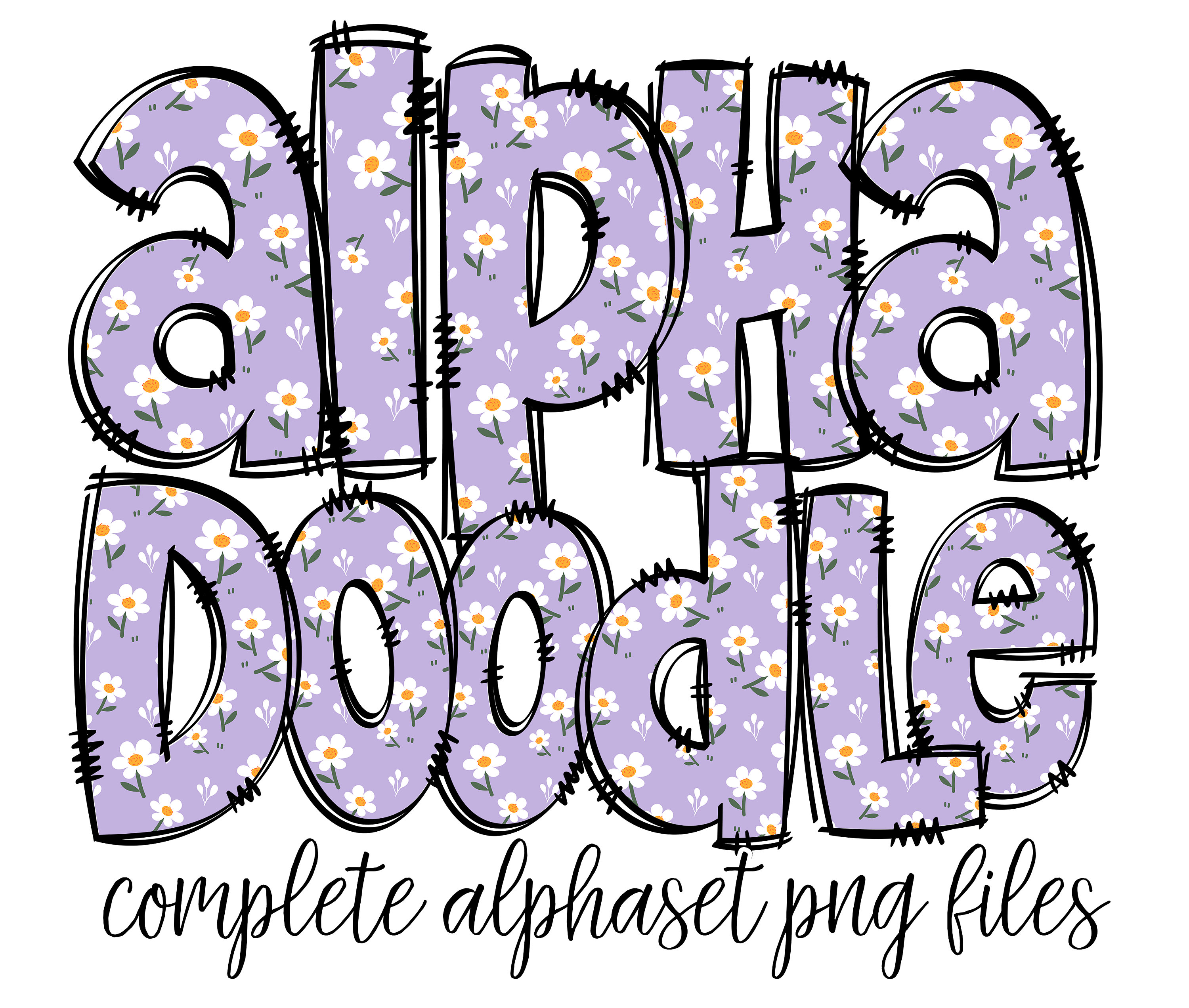 Purple Daisy Doodle Letters PNG Bundle Purple Flower Floral - Etsy