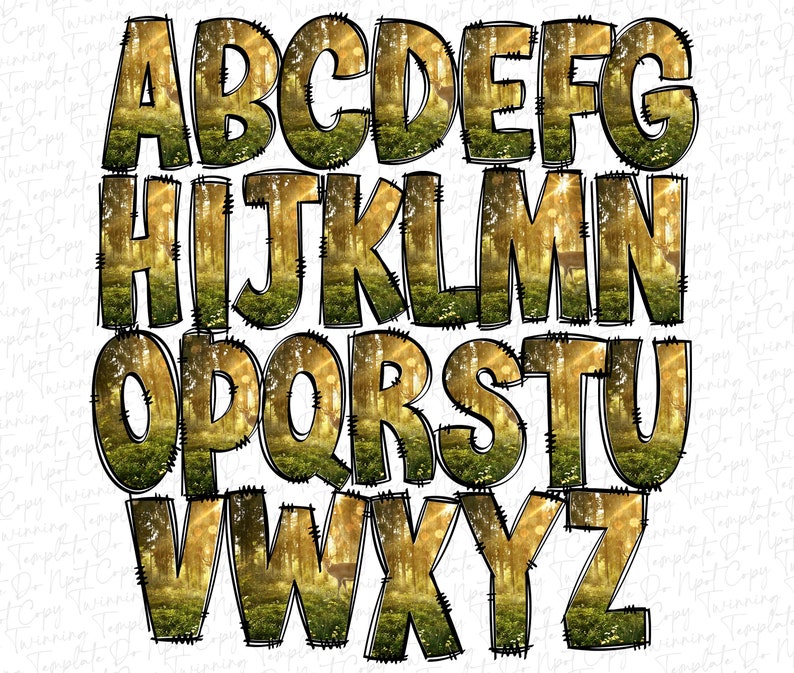 Hunting Deer Doodle Letters, Hand Drawn Doodle Alpha Bundle Patterned ...