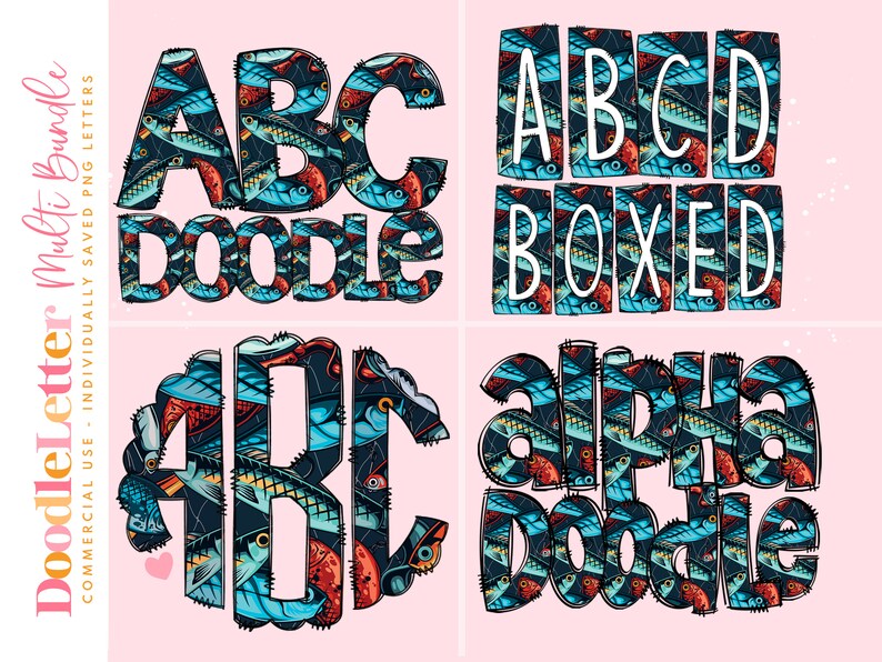 Lure Fishingmega Doodle Letter Bundle, Bright Colorful Floral Alphabet ...