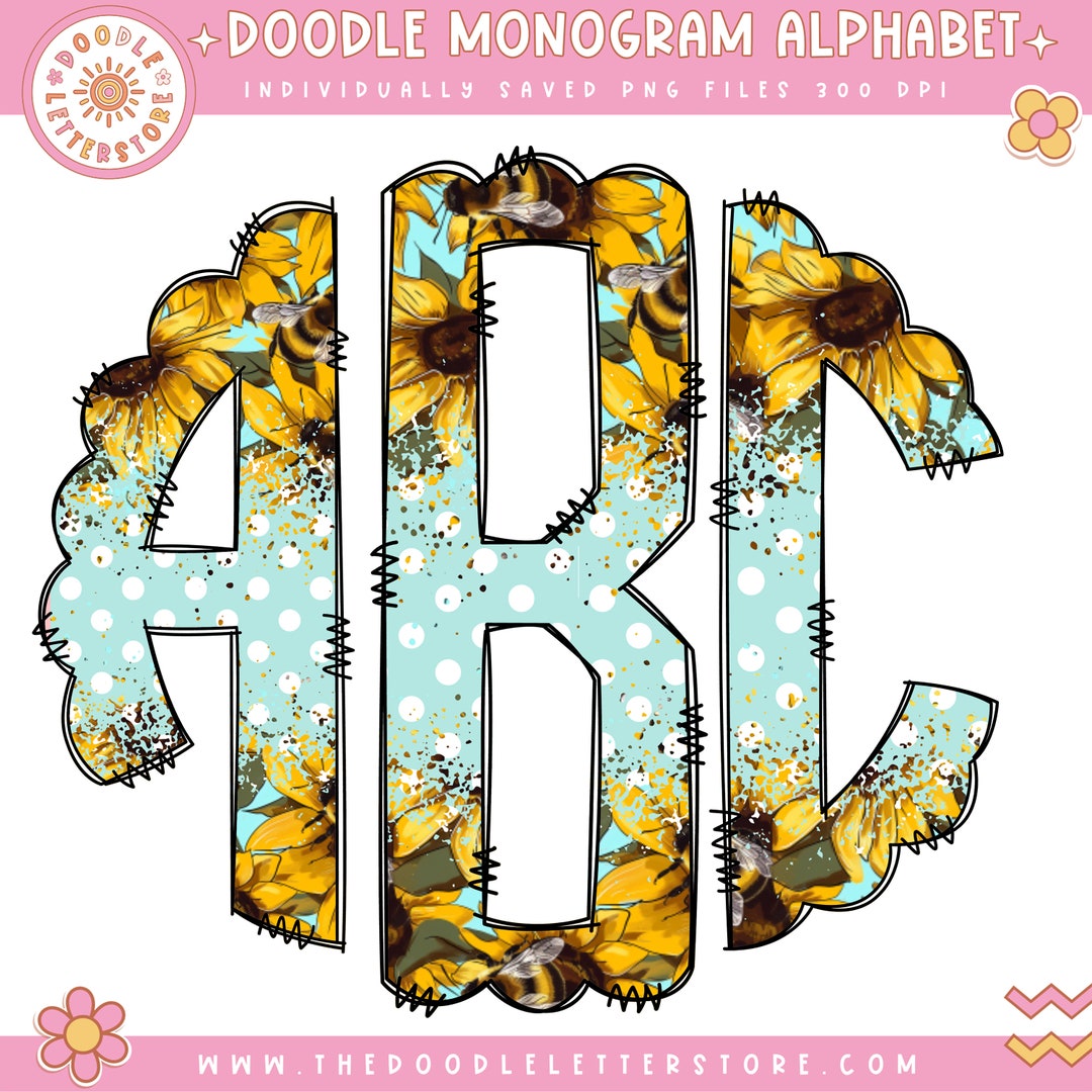 Sunflower and Bees Full Alphabet Spring Monogram Letters Circle ...