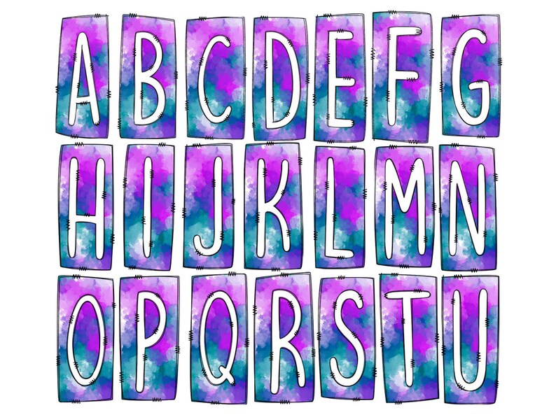 Pink Purple Blue Paint Splatter Wash Box Doodle Letters, Western Hand ...