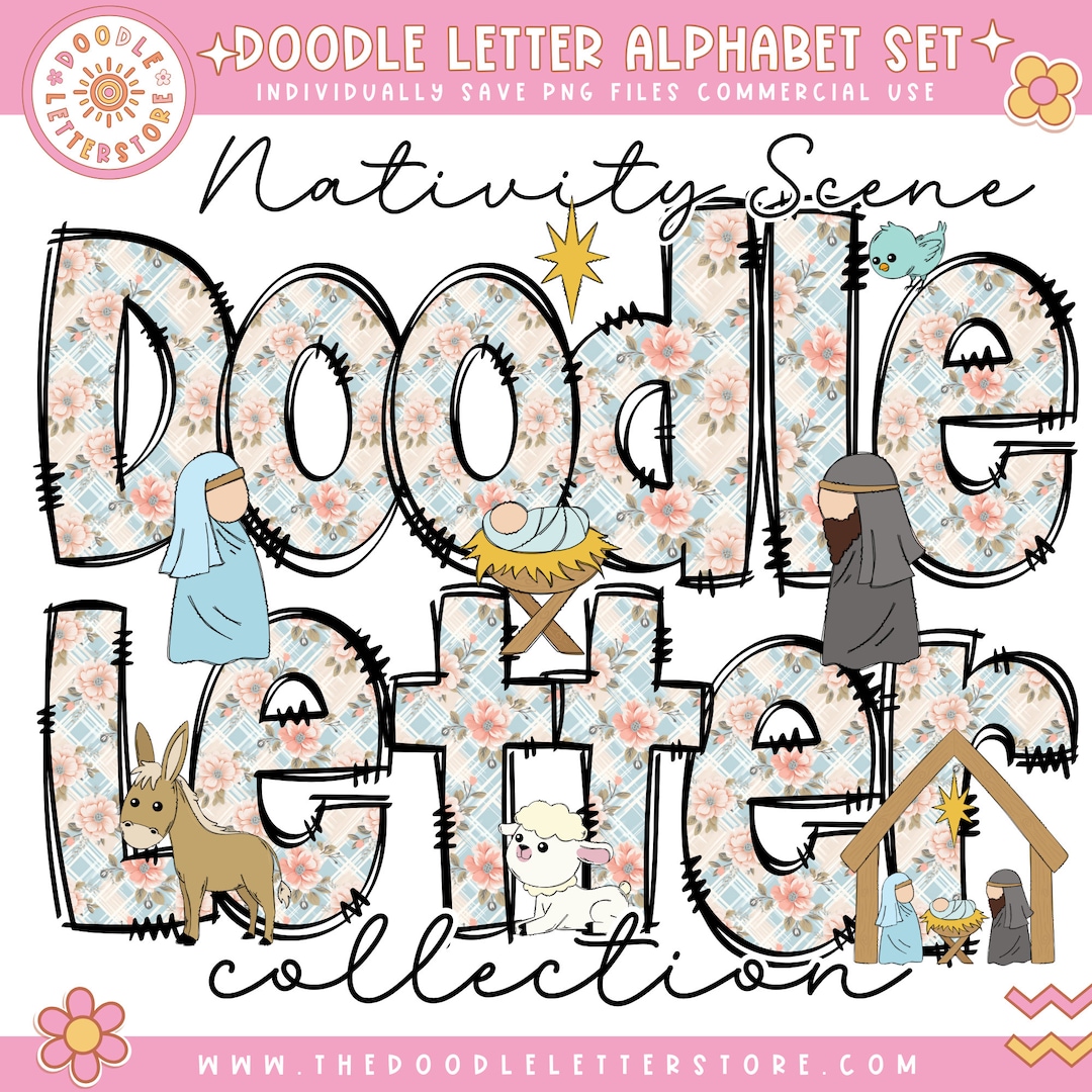 Nativity Christmas Clip Art + Doodle Letters and Numbers, Christian ...