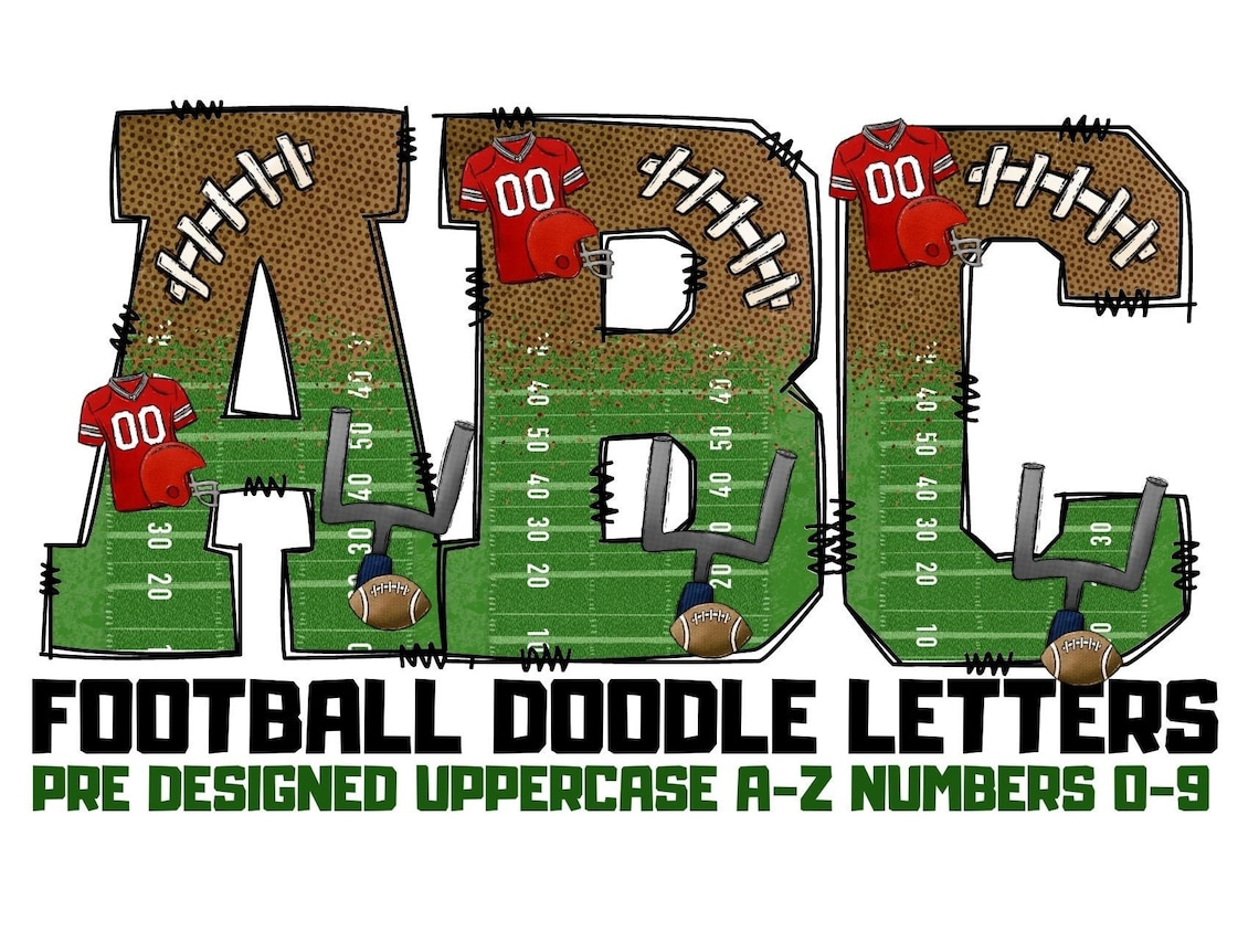 Football Alphabet Letters PNG Bundle Grid Iron Sports Doodle - Etsy