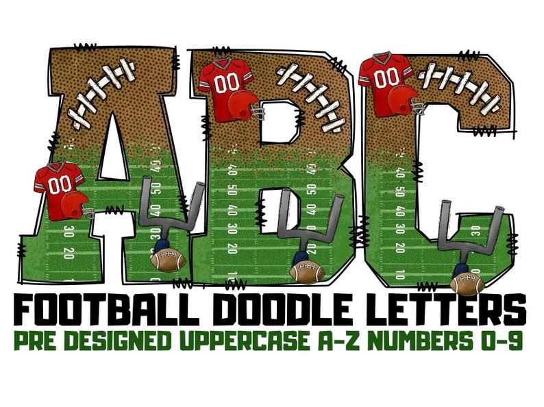 Football Alphabet Letters PNG Bundle, Grid Iron Sports Doodle Letters ...