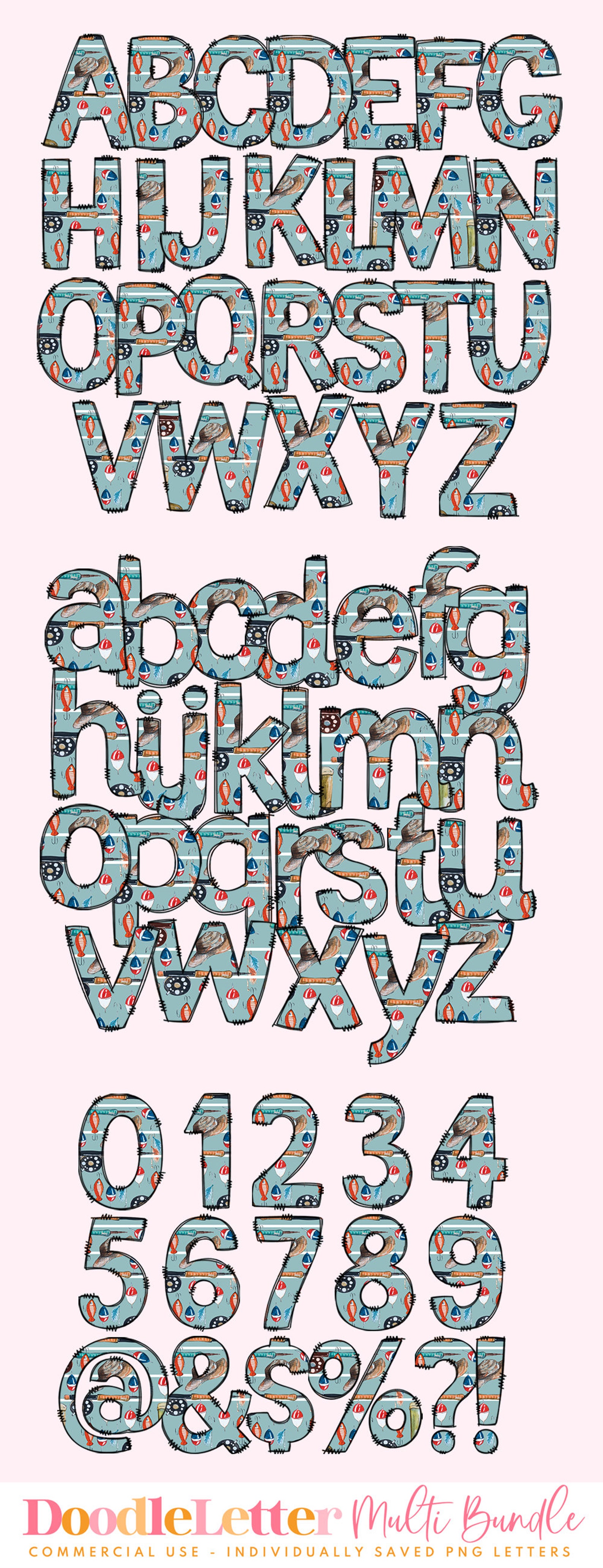 Fishing Mega Doodle Letter Bundle, Bright Colorful Floral Alphabet Set ...
