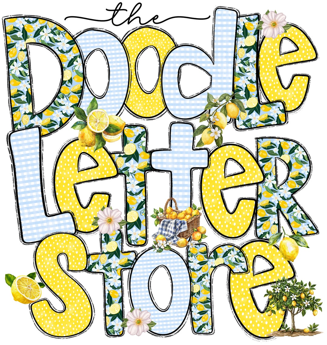 Lemon Doodle Alphabet Sublimation Clipart PNG, Number & A-Z Upper Case ...
