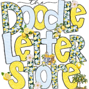 Lemon Doodle Alphabet Sublimation Clipart PNG, Number & A-Z Upper Case ...