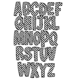 Retro Check Doodle Alphabet Letters, Checkered Squares Sublimation ...