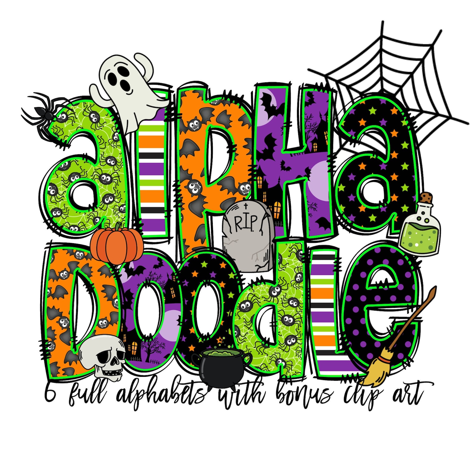 Halloween Doodle Letters With Clip Art PNG Files Make Your - Etsy