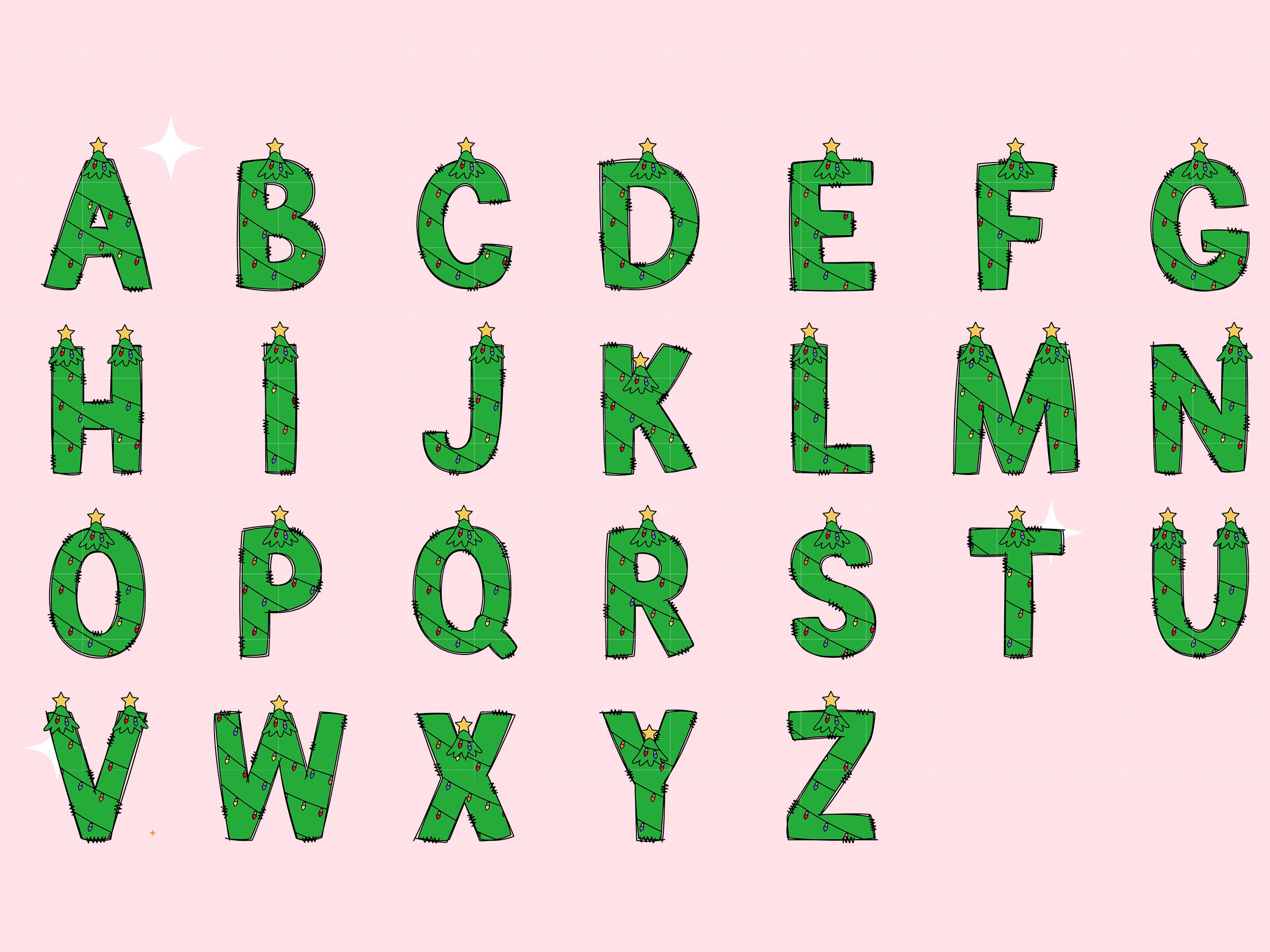 Christmas Clip Art & Doodle Letters and Numbers Uppercase - Etsy