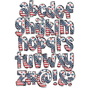Rustic Flag Alphabet Letters PNG Bundle, Patriotic USA Flag Doodle ...