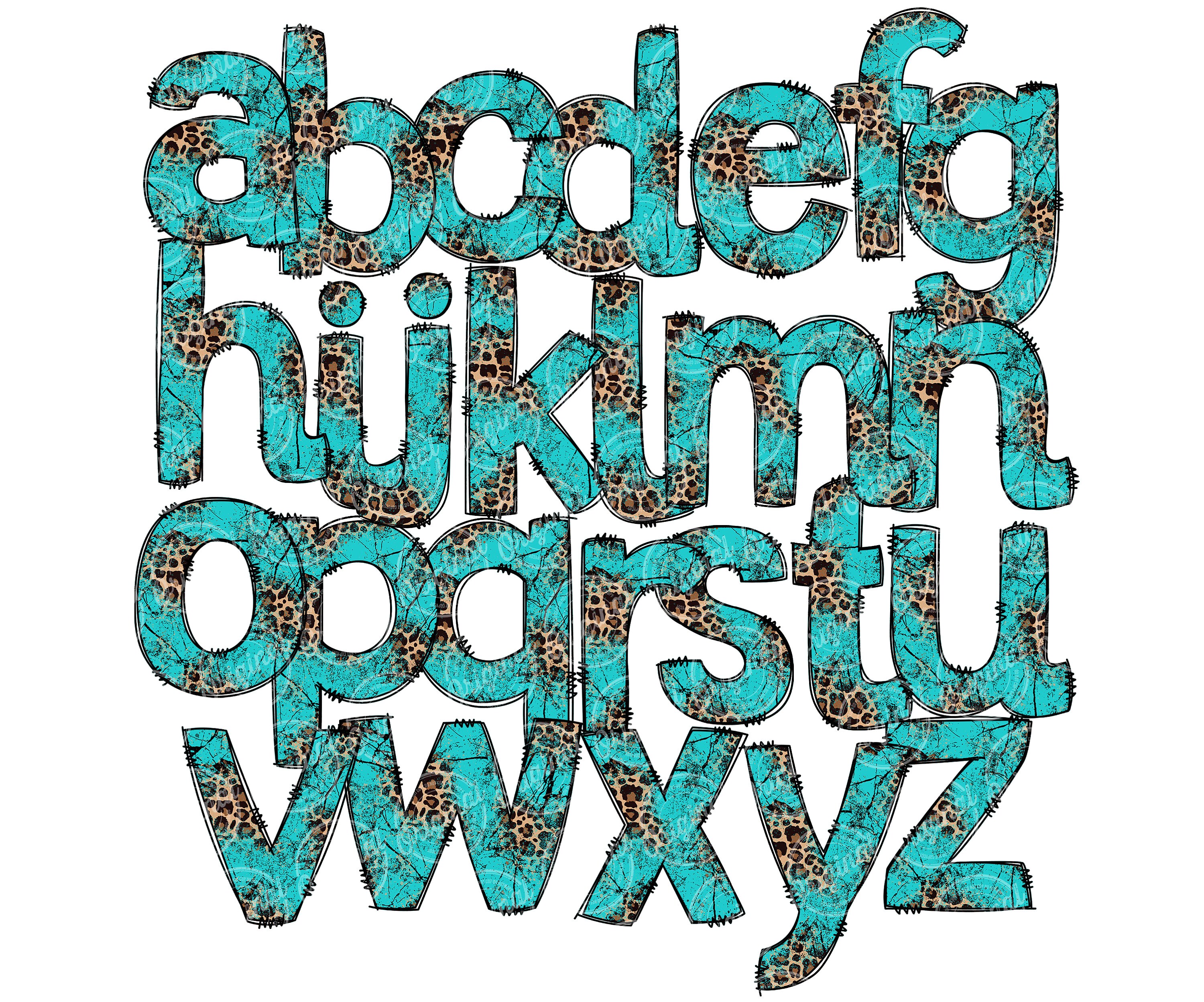 Leopard Turquoise Print Alphabet Letters Bundle, Cheetah Bleach Western ...