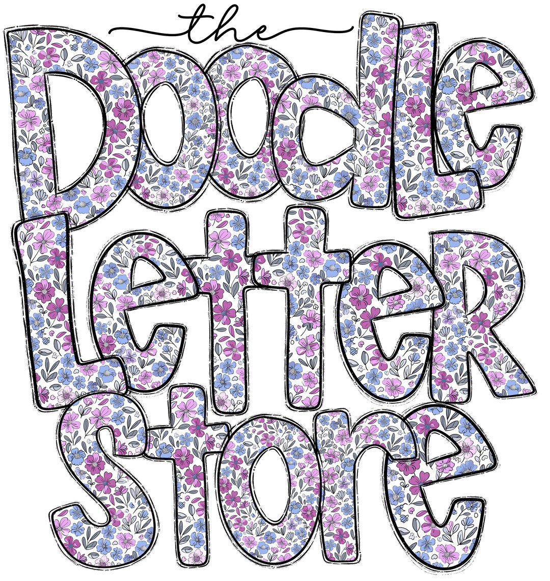 Pastel Purple and Teal Spring Doodle Alphabet Letters Sublimation ...