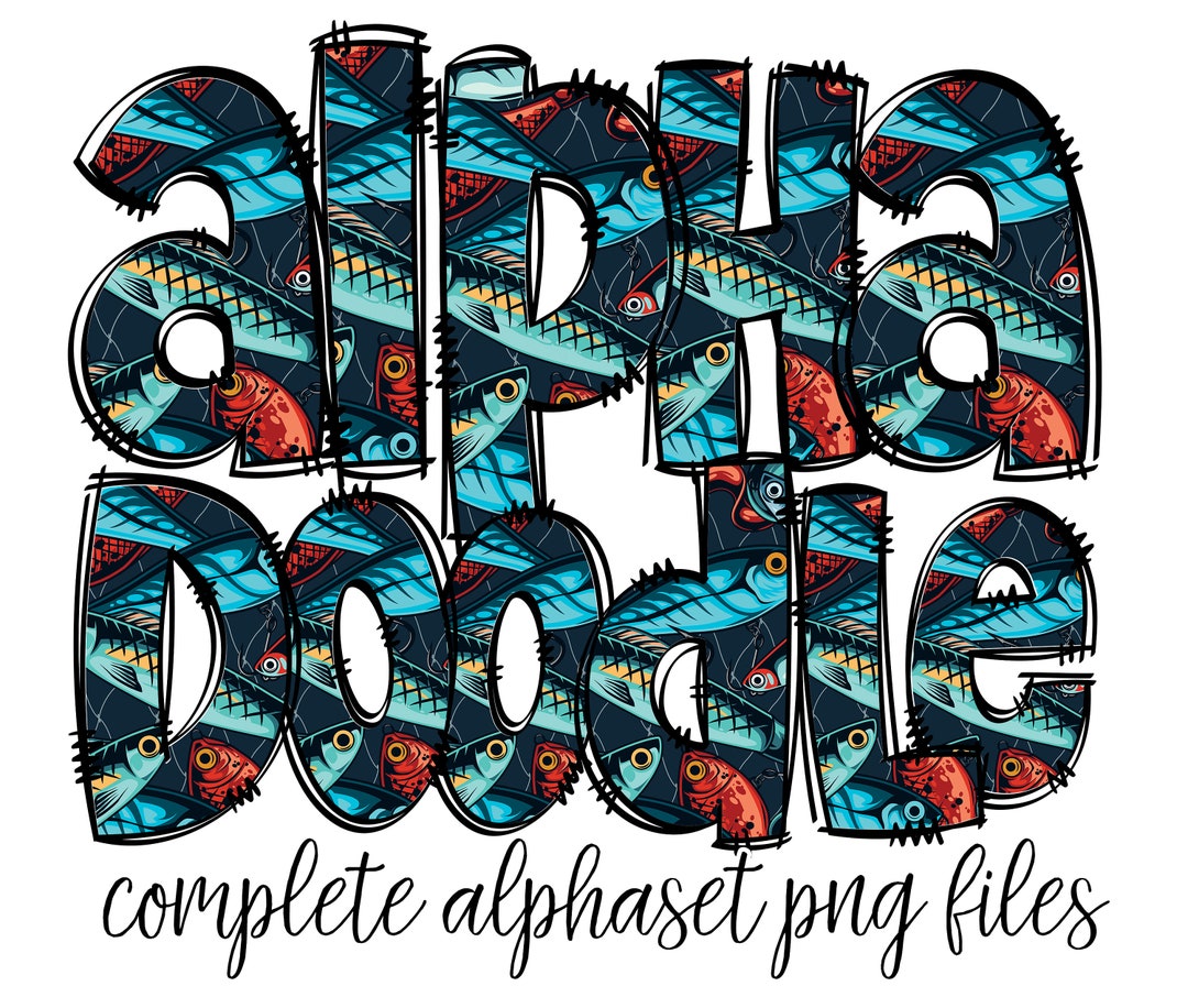 Fishing Doodle Alphabet Letters PNG Bundle, Fishing Lure Fisherman ...