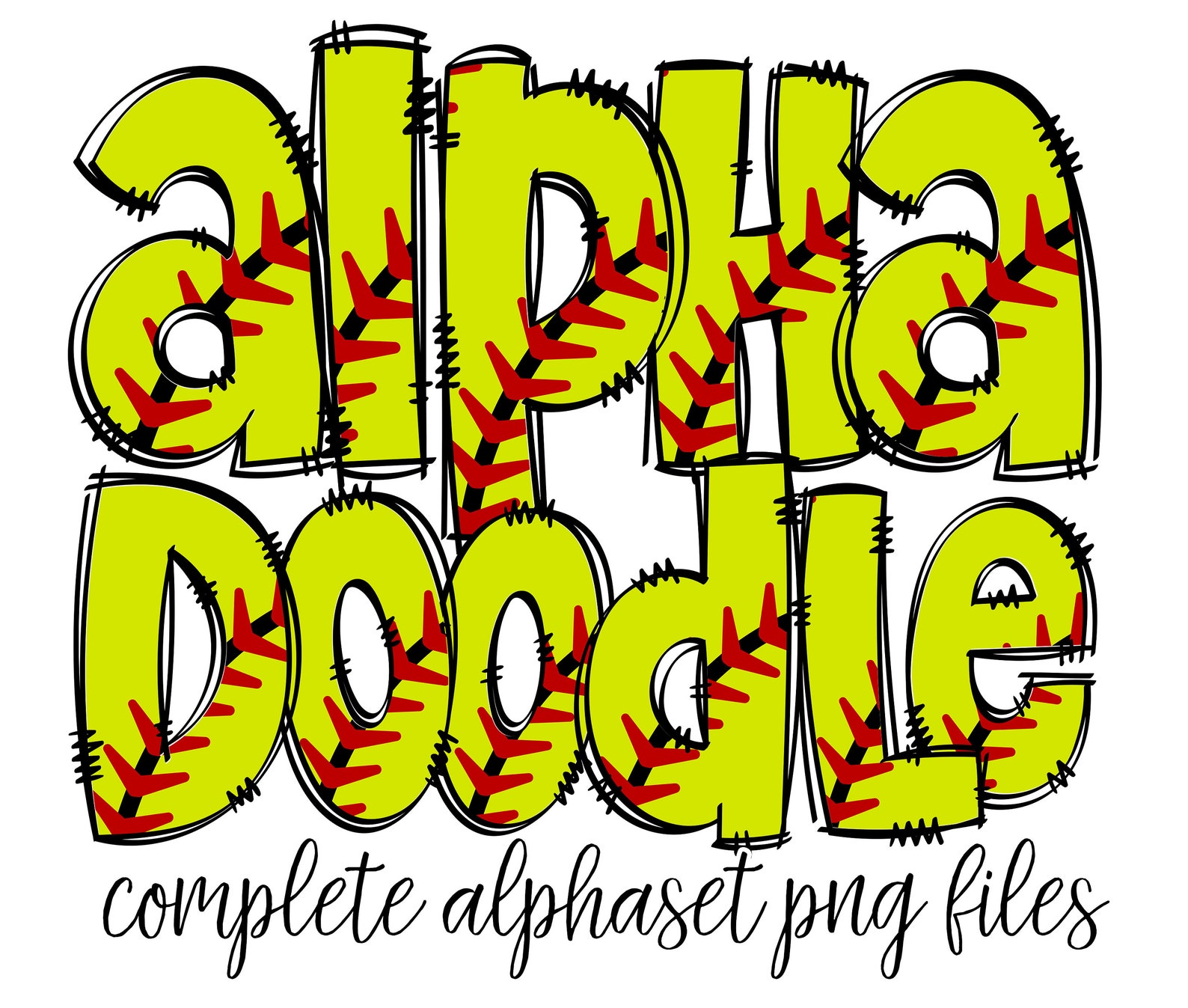 Softball Alphabet Letters PNG Bundle, Soft Ball Sports Doodle Letters ...