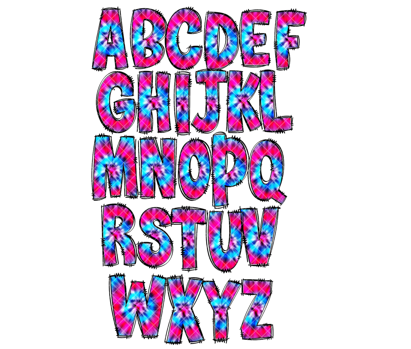 Tie Dye Alphabet Letters PNG Bundle Rainbow Doodle Letters - Etsy