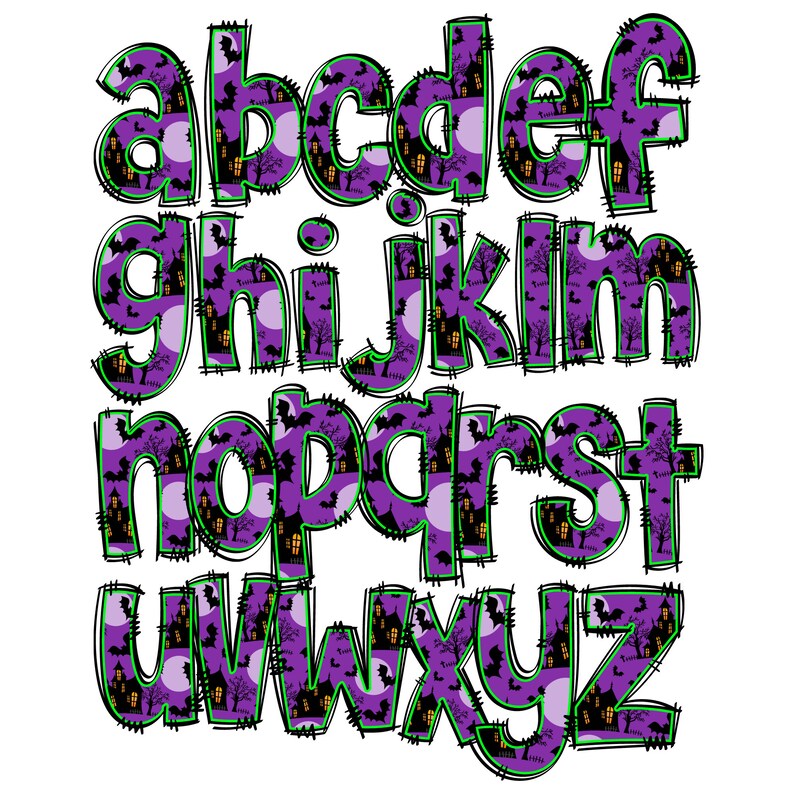 Halloween Doodle Letters With Clip Art PNG Files Make Your - Etsy