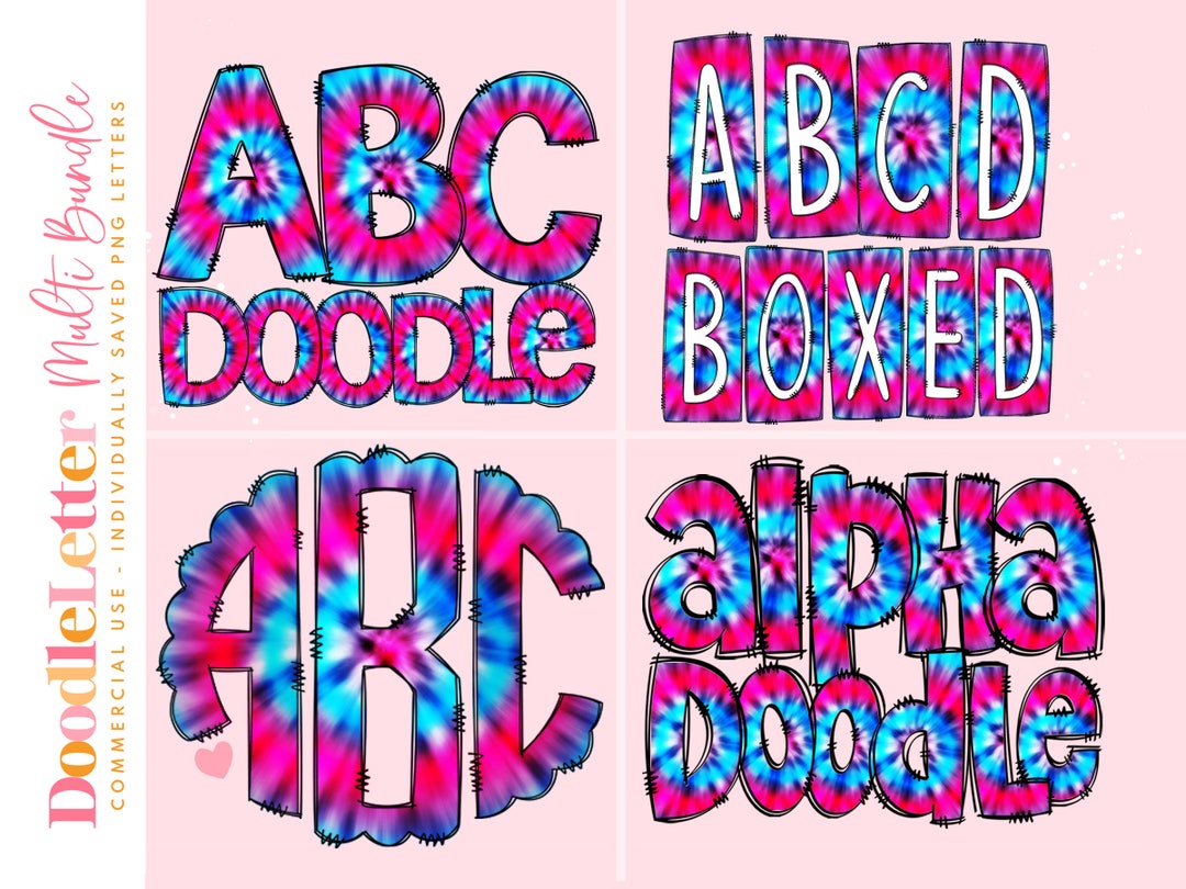 Pink and Blue Tie Dye Mega Doodle Letter Bundle, Alphabet Set, Clip Art ...