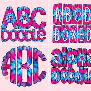 Pink and Blue Tie Dye Mega Doodle Letter Bundle, Alphabet Set, Clip Art ...