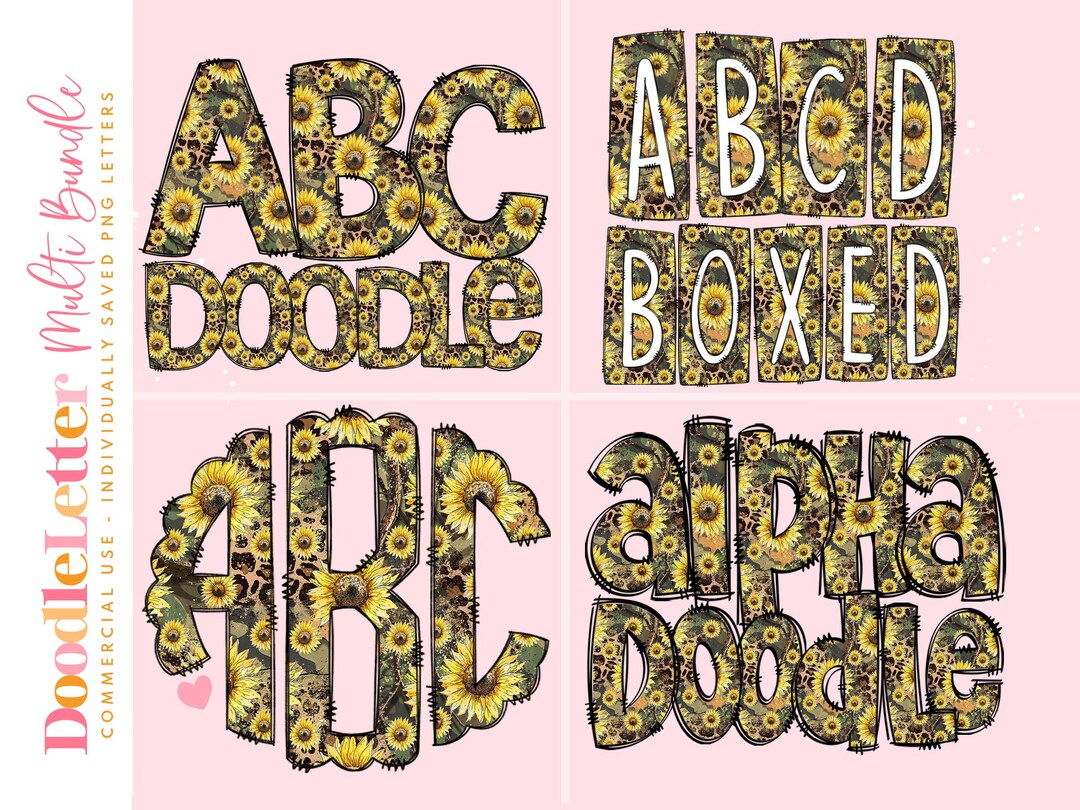 Leopard Camo Sunflower Mega Doodle Letter Bundle, Alphabet Set, Clip ...