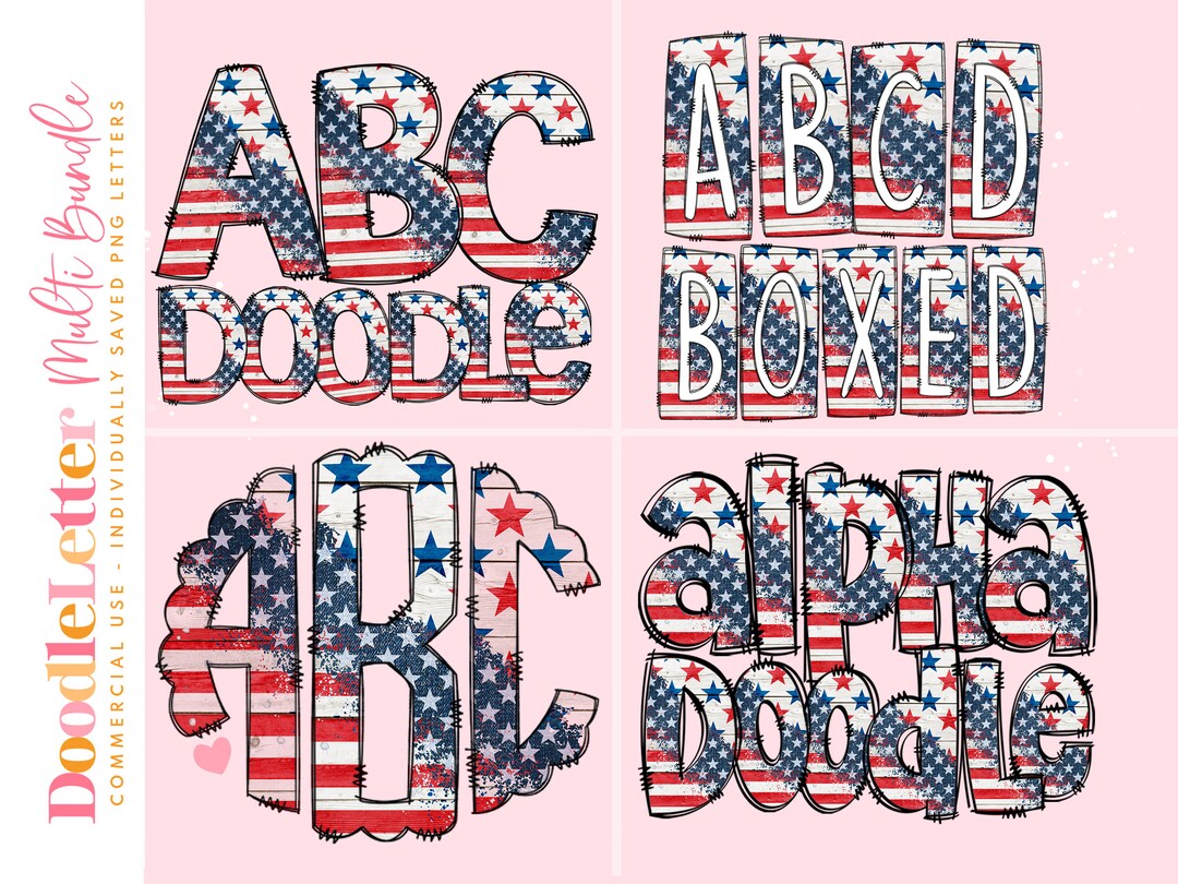 Rustic USA Flag Mega Doodle Letter Bundle, Alphabet Set, Clip Art ...