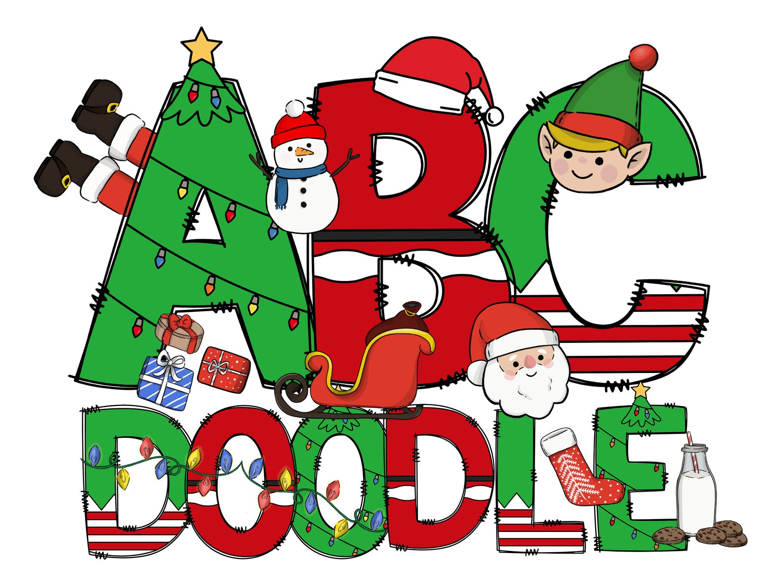 Christmas Clip Art & Doodle Letters and Numbers Uppercase - Etsy