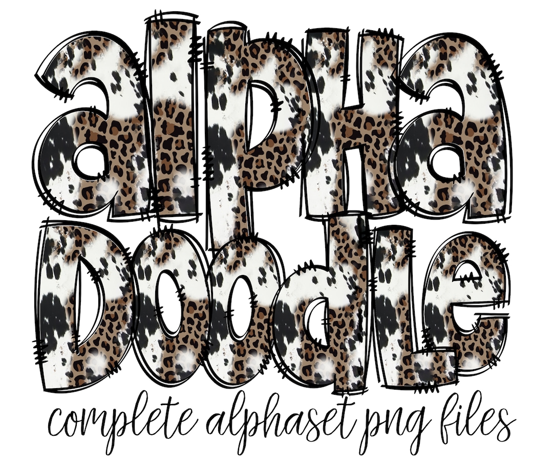 Rustic Cowhide Doodle Alphabet Letters PNG Bundle, Cow Print Country ...