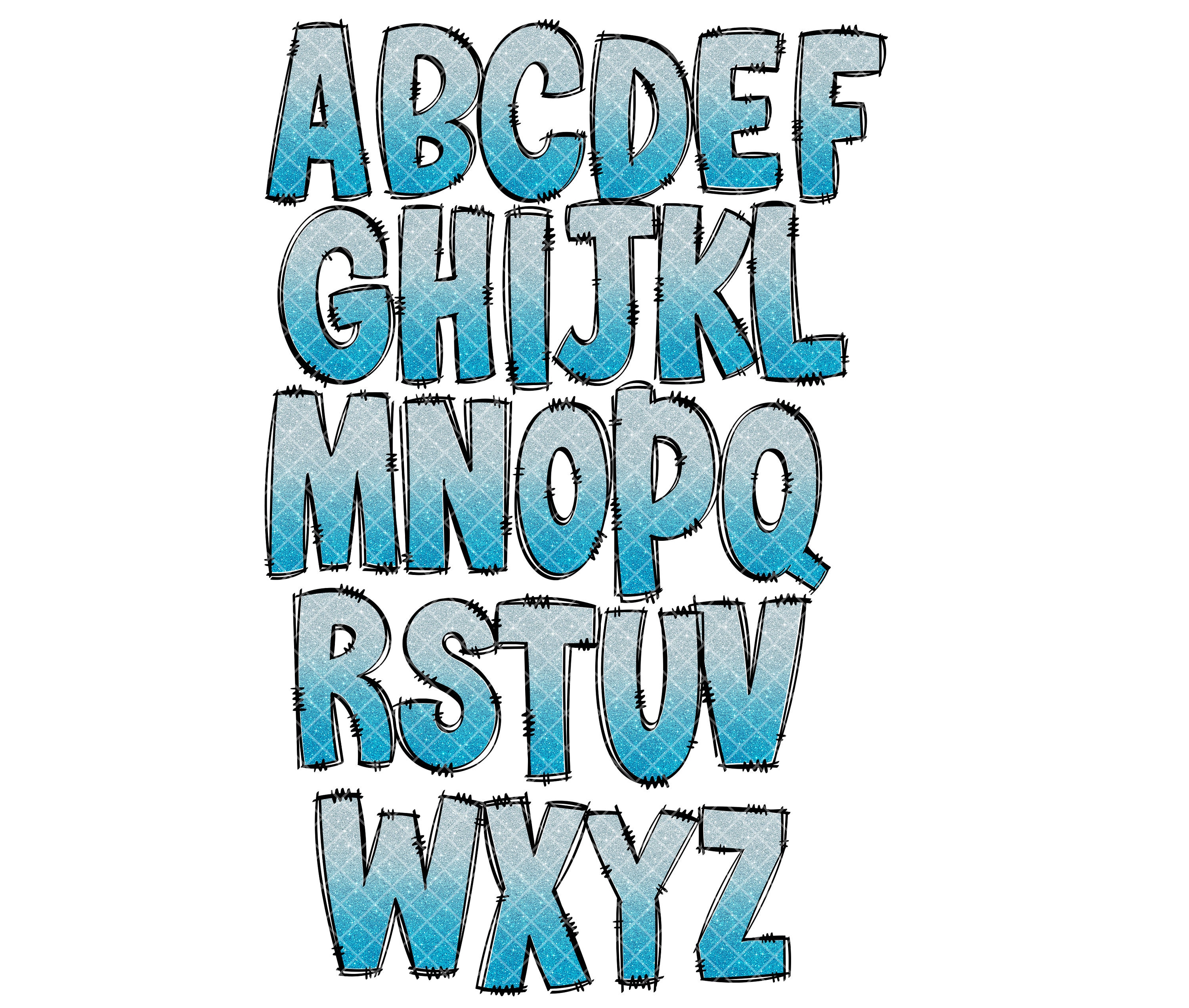 Ombre Light Blue Glitter Alphabet Letters PNG Bundle, Alcohol Ink, Hand ...