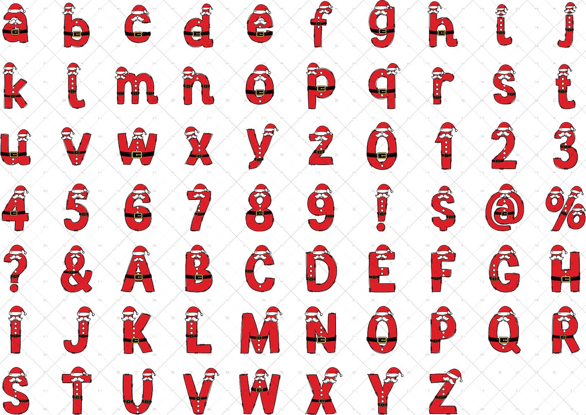 Christmas Doodle Letters Santa Sublimation Font Xmas Doodle - Etsy