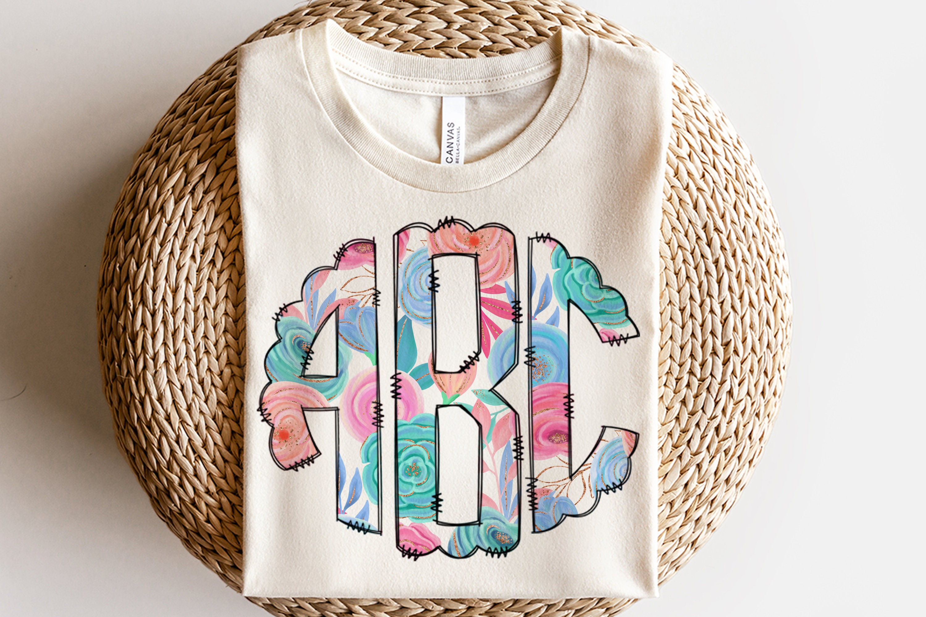 Floral Pink Monogram PNG File Sublimation Monogram Monogram - Etsy