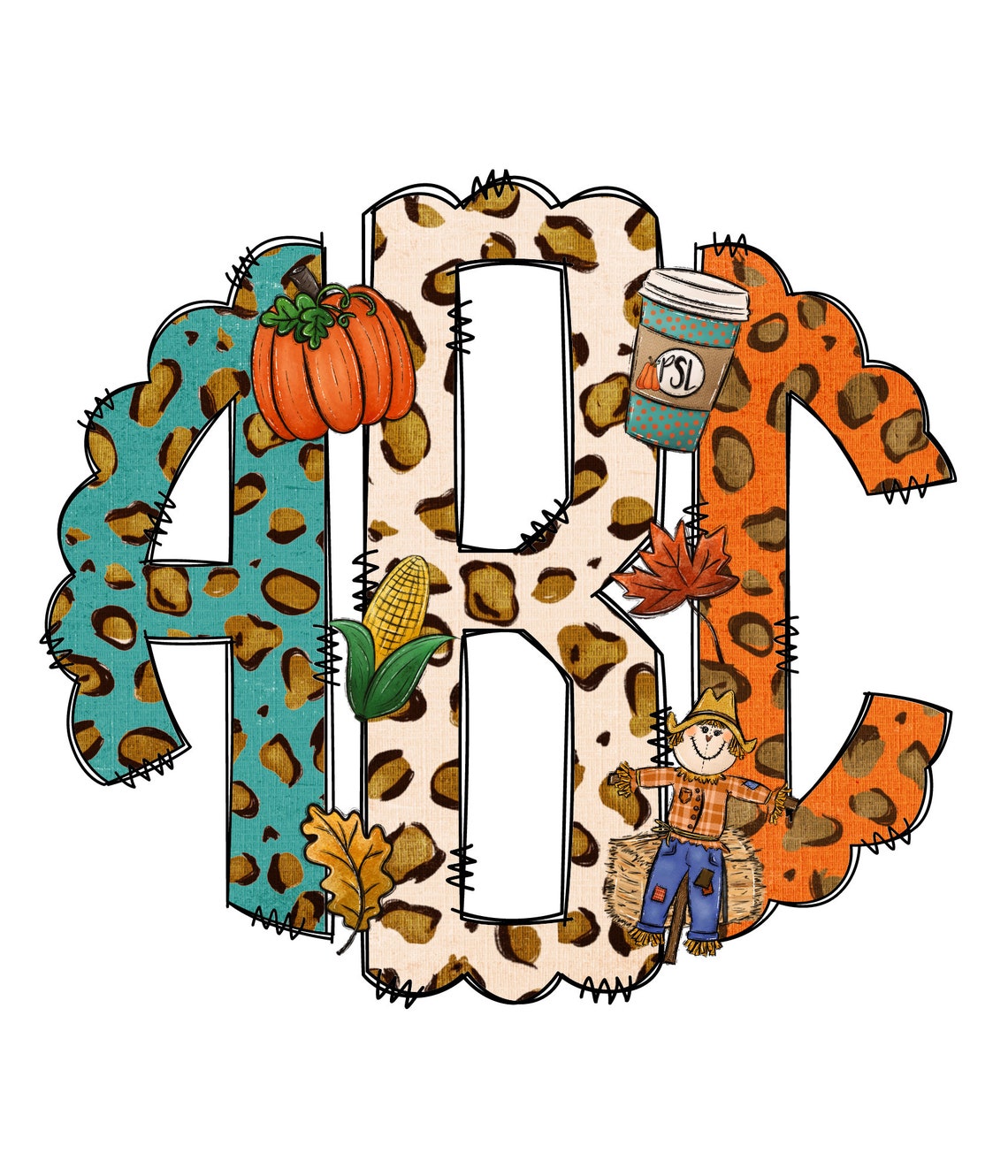 Fall Monogram Letters Autumn Leaves Sublimation PNG Elements - Etsy