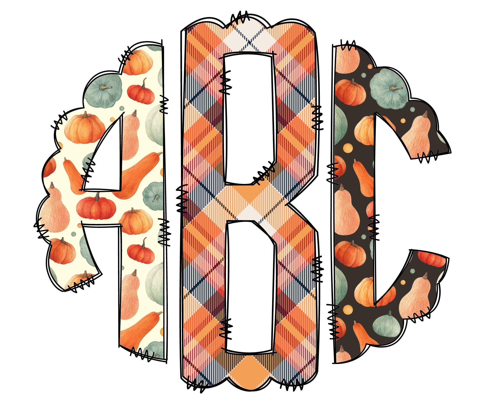 Fall Doodle Letters Thanksgiving Aplhabet Plaid Autumn - Etsy